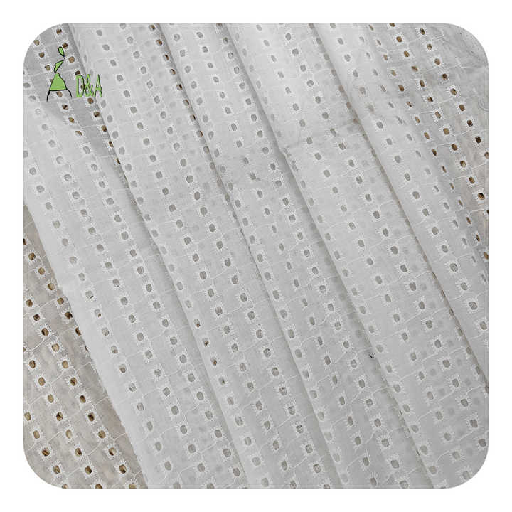 White Textile Embroidered Designs - 100% Cotton Fabric