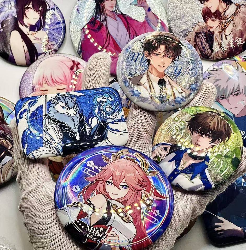 Wholesale Custom Japanese Anime 58mm Button Badge with Glitter Effect ...