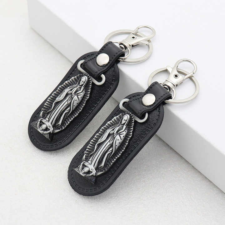 Guadalupe Keychain Leather Catholic Saint Key Holder Metal Men Women ...
