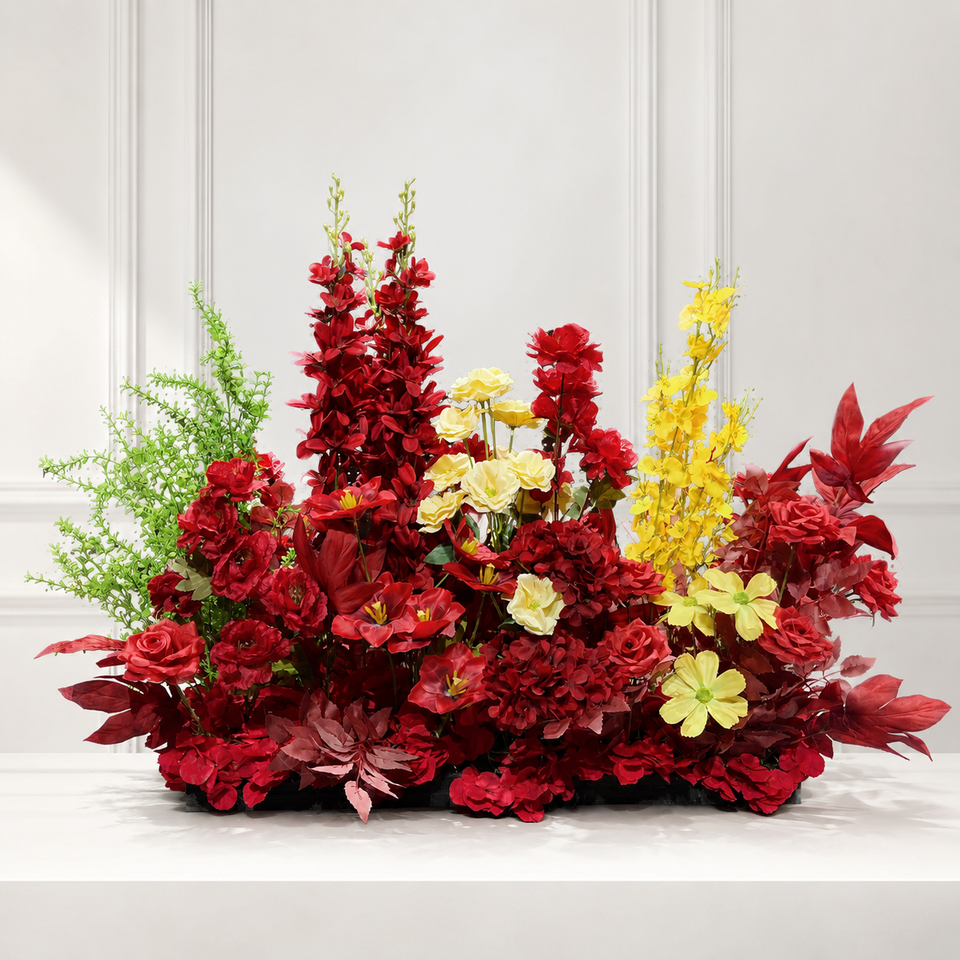 Red Yellow Artificial Silk Flower Row Centerpiece Wedding Event Hotel ...