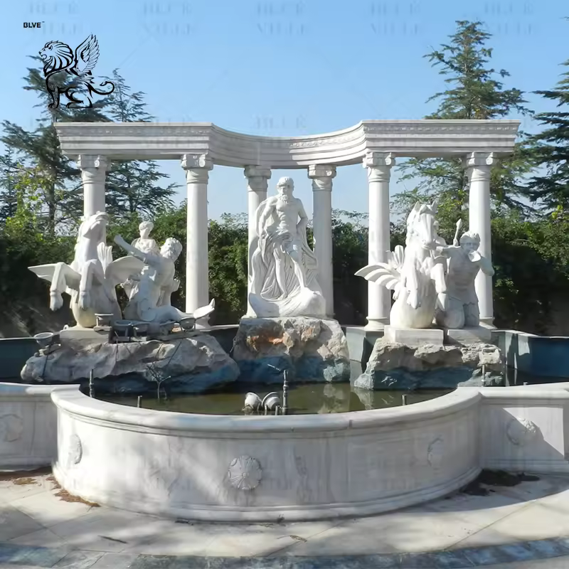 BLVE Large Outdoor Roman Style Stone Italian Poseidon Fountain