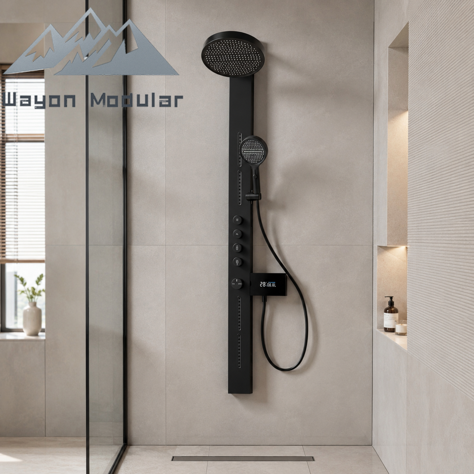 Matte Black Shower Panel System Digital Display Rain Shower Set with ...