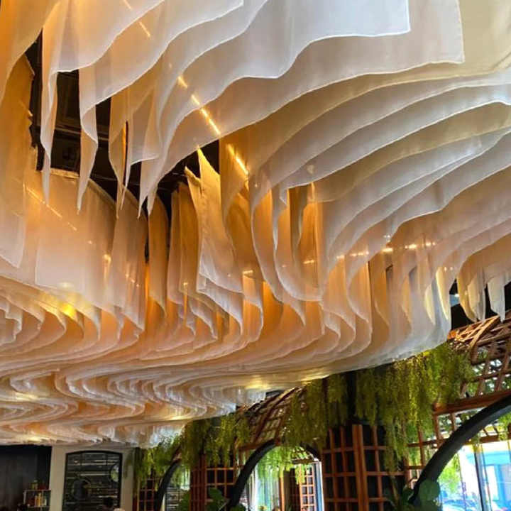 White Hanging Ceiling Drapes - Event Fabric Decorations