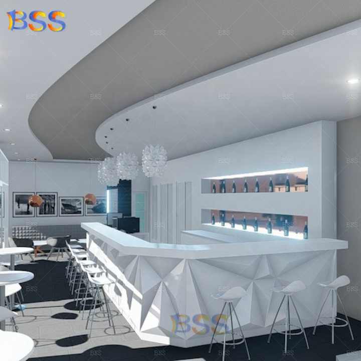 Luxury Bar Counter - White Corian, L Shape, Diamond
