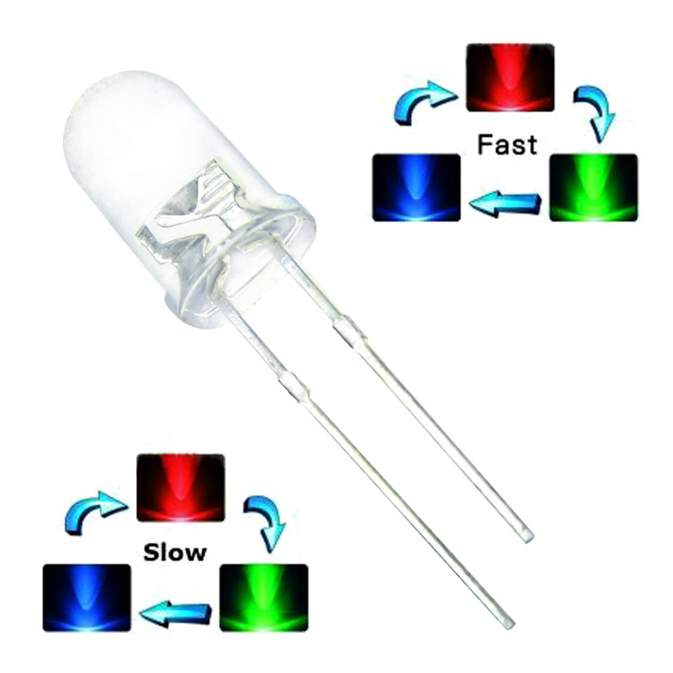 Two Pins Fast or Slow Flashing 3mm 5mm RGB DIP LED Diode for Indicator ...