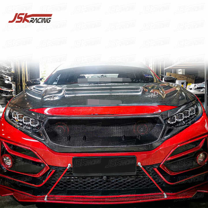 JS STYLE CARBON FIBER FRONT GRILLE for 2018-2021 HONDA CIVIC TYPE-R FK8