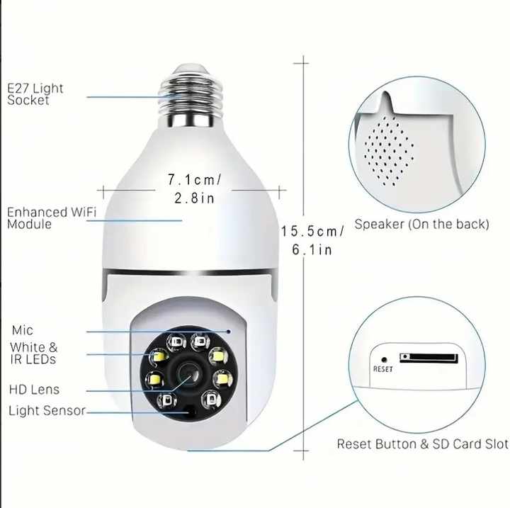 E27 1080P Wireless Light Bulb Camera with Two-Way Audio