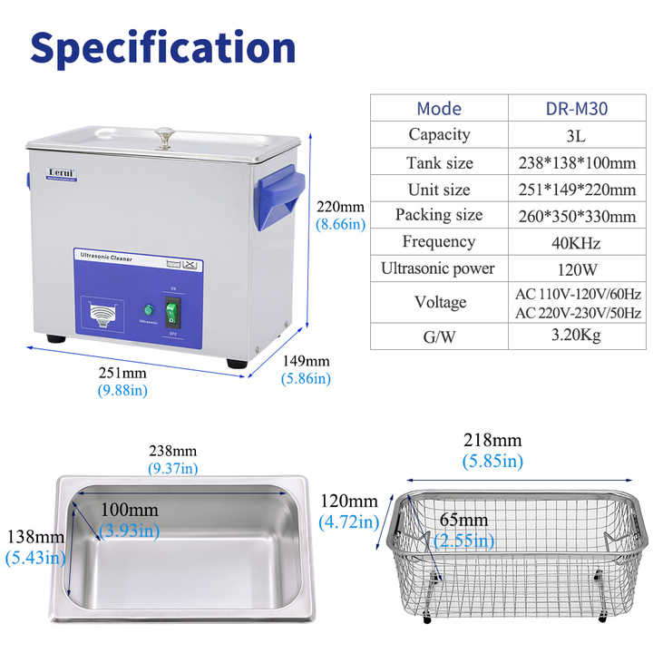 3L Ultrasonic Cleaning Machine - Derui DR-M30 Jewelry Cleaner