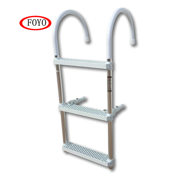 FOYO Boat Aluminum Polyethylene Swim Boarding 3 Steps Ladder Hook White ...