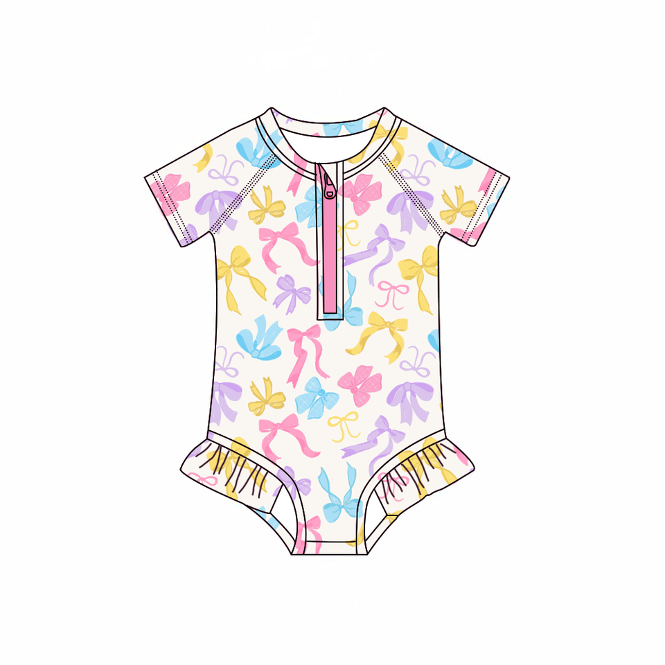 Zs Baby Girls One Piece Swimsuit Beachwear Short Sleeves UPF50 Sun ...