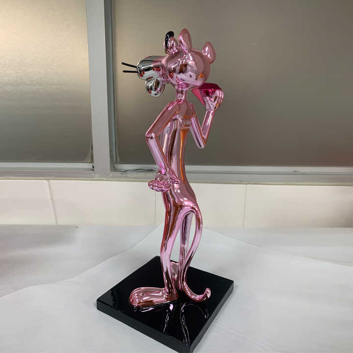 Modern Pop Art Electroplated Pink Panther Sculpture Boxing Bunny Resin ...