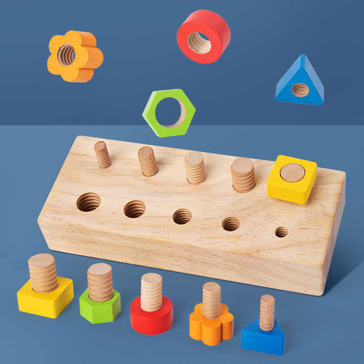 Wooden Children's Puzzle for Early Education Screw & Nut Set Fine Motor ...
