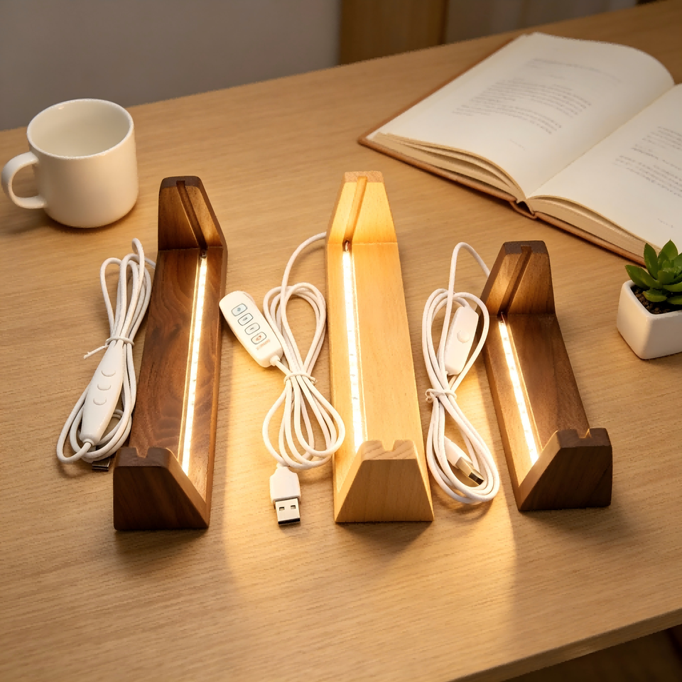 3 Color Dimmable Wooden LED Lamp Base U Groove Light Stand for Acrylic ...