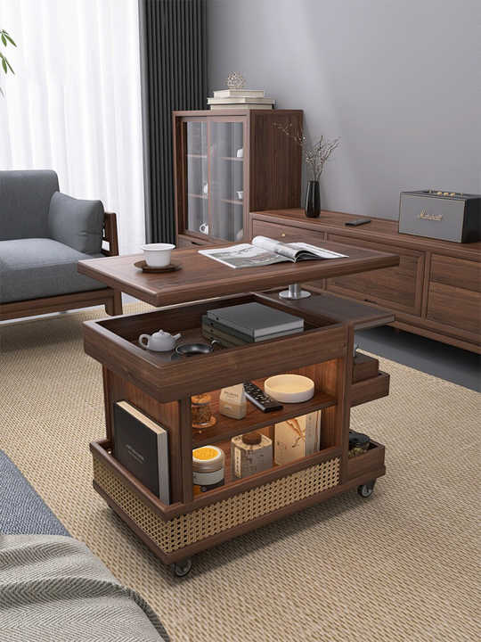 Solid Wood Lifting Multi-functional Mobile Black Walnut Home Living ...