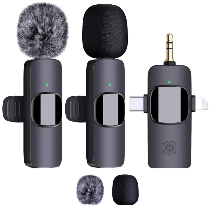 3 in 1 Wireless Lavalier Microphone K15 Lapel Mic for Broadcast Interview Compatible with Mobile ...