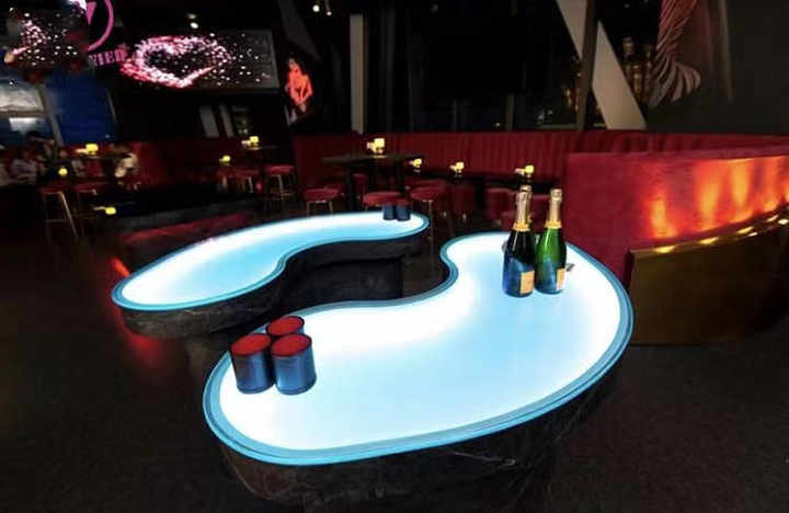 Custom Made Led DJ Counter Irregular Shape Curved Recepion Desk ...