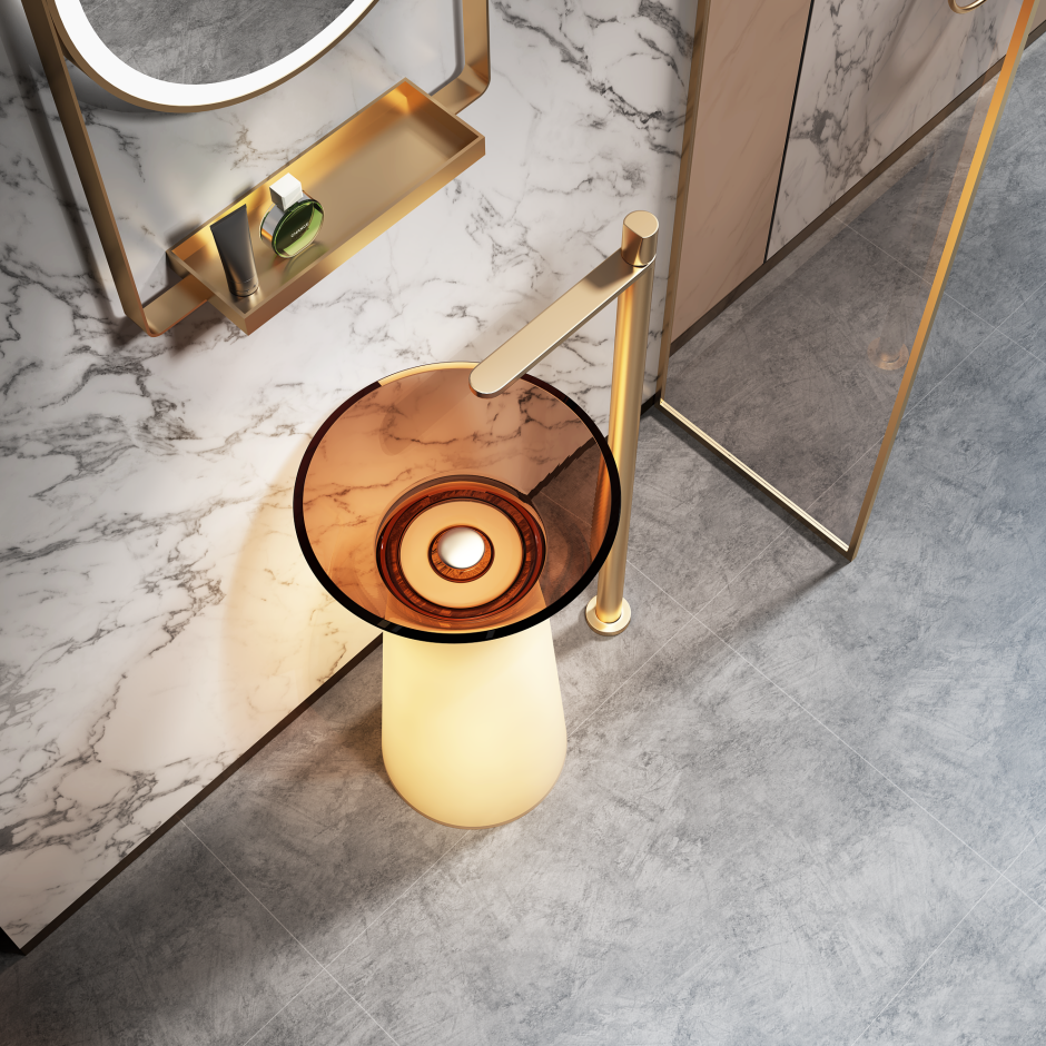 Eco-Friendly Resin Solid Stone Pedestal Sink with LED Bathroom Basin ...