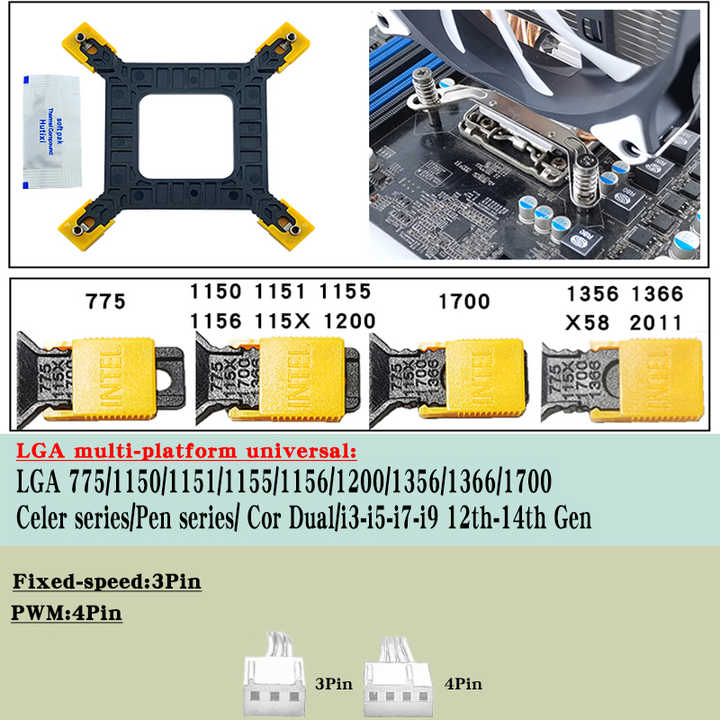 QiuzAim PC 2 Copper Tubes 90mm Quiet CPU Cooler Screw Mount LGA 1700 ...