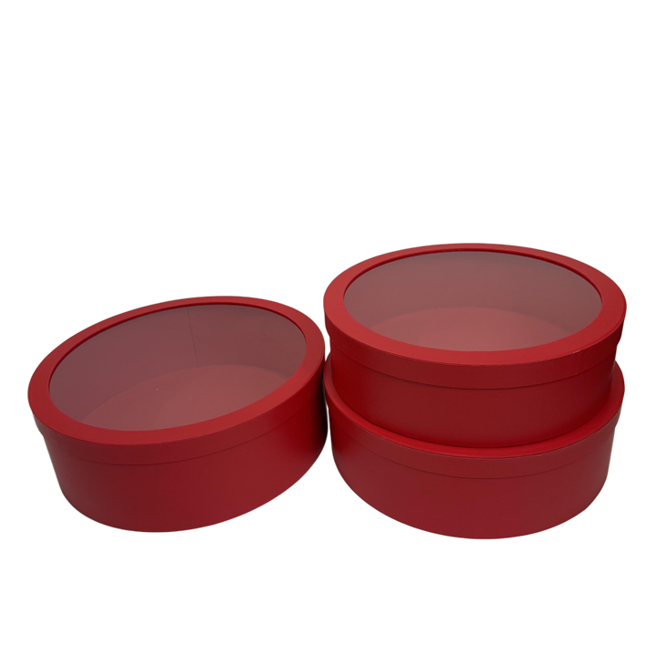 Solid Color Cardboard Big Round Box Set 3 Transparent Pvc Lid Large ...