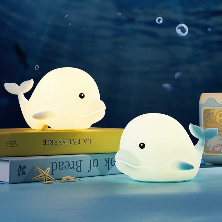 Rechargeable Cute Dolphin LED Night Light Mini Soft Silicone Lamp with ...