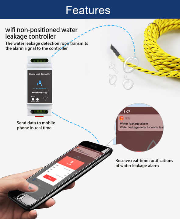 RS485 Locating Water Leak Controller Modbus RTU Liquid Leak Alarm ...
