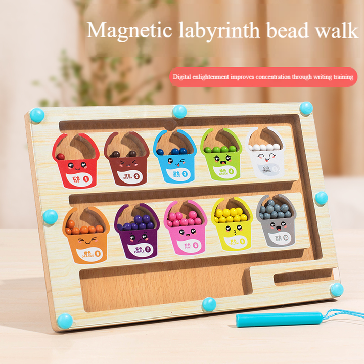 Unisex Montessori Sorting Beads Game Small Magnetic Maze Toy Wood ...