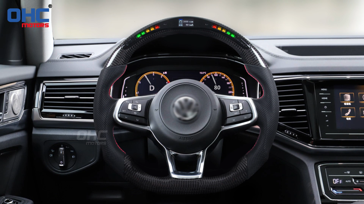 OHC MOTORS Racing Style Carbon Fiber LED R-Line Steering Wheel VW Golf ...