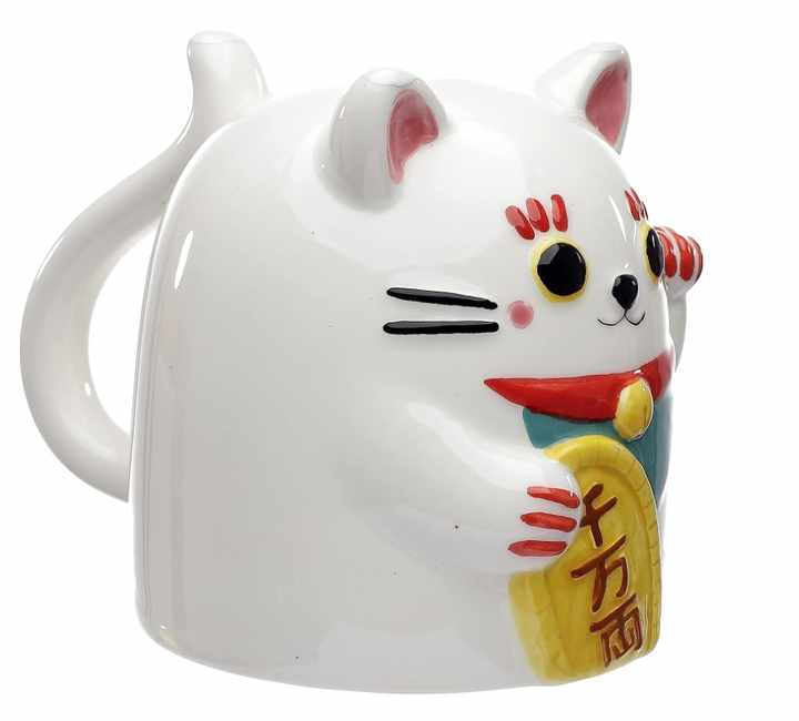 Inverted Ceramic Mug - 400 Ml Waving Cat Design