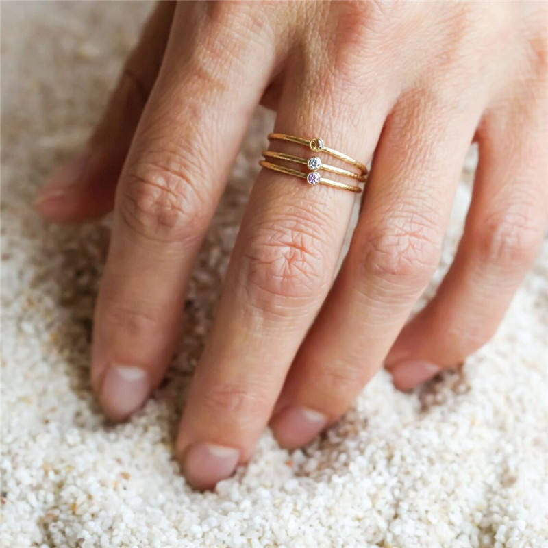 14K Gold Filled Zircon Rings Minimalist Jewelry Thin CZ Diamond ...