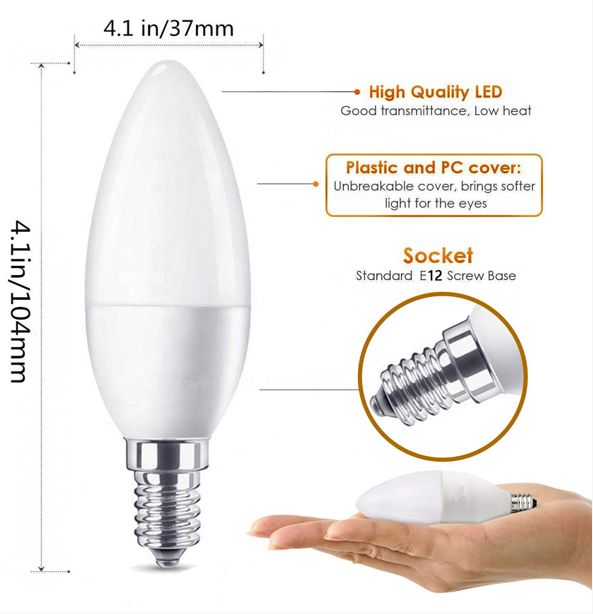 E10 LED Candle Stick Light Bulb SMD Source Globe Shape 3000K CCT B22 ...