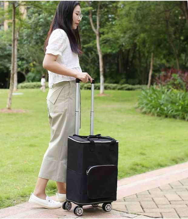 Folding Utility Shopping Cart with 4 Wheels & Waterproof Bag