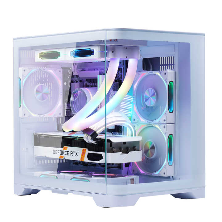 White MATX Gaming PC Case with Curved Glass Panel