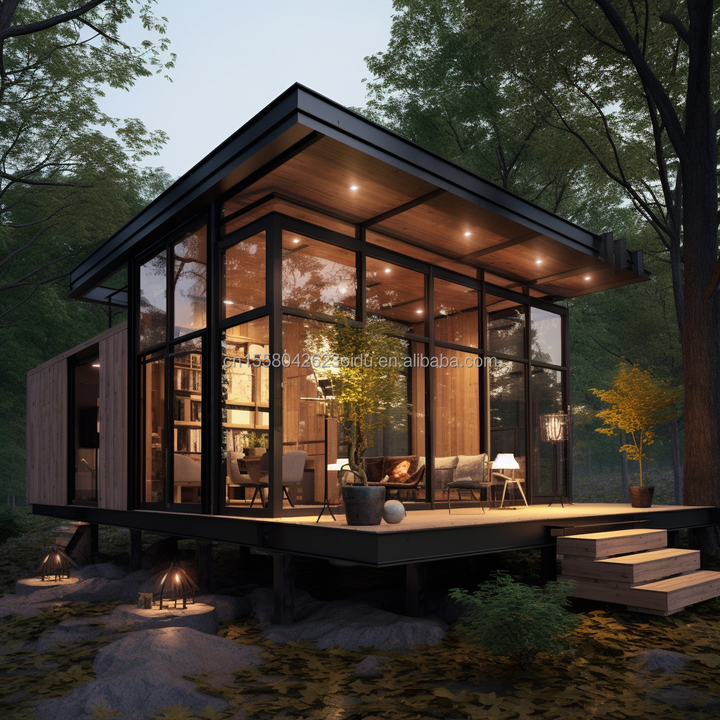 Modern Steel Frame Structure House with Wooden Design