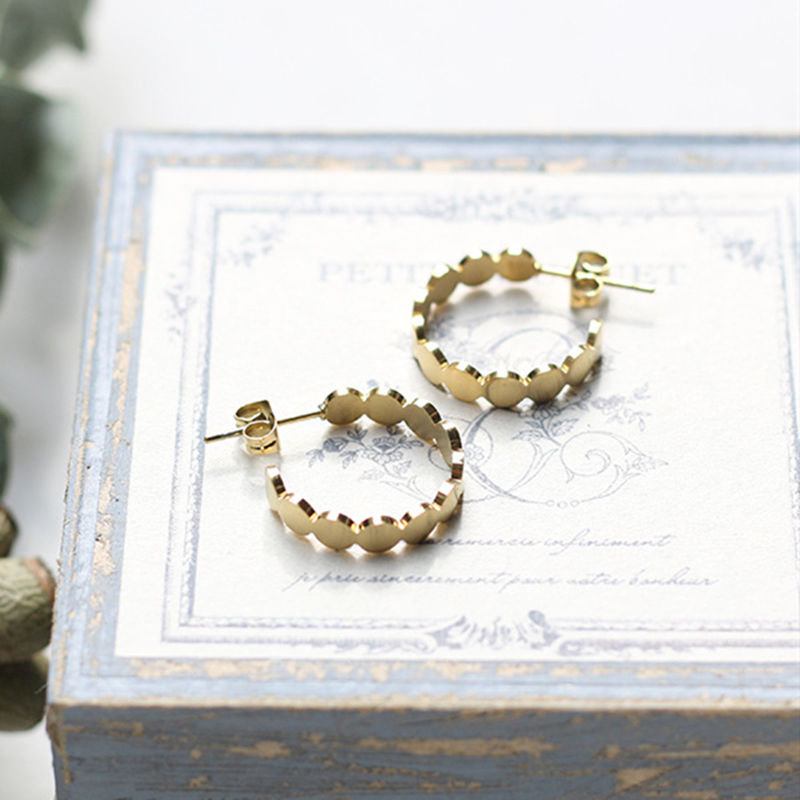 Matte Geometric 18k Gold Plated Stainless Steel Hoop Earrings For Women