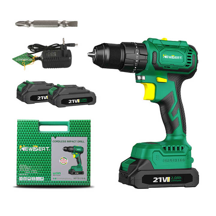 NewBeat Cordless Brushless Impact Drill Set - Portable 21V Lithium ...