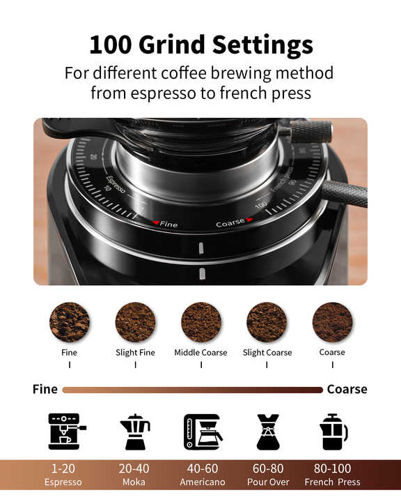 Professional Coffee Bean Grinder - 100 Settings Precision