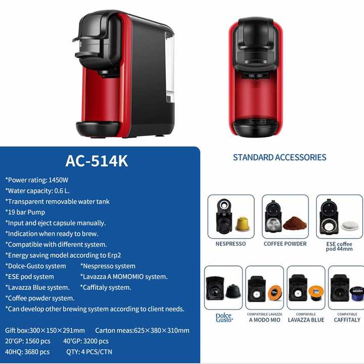 High Quality Home & Office Cafe Capsule Coffee Machine with Integrated ...