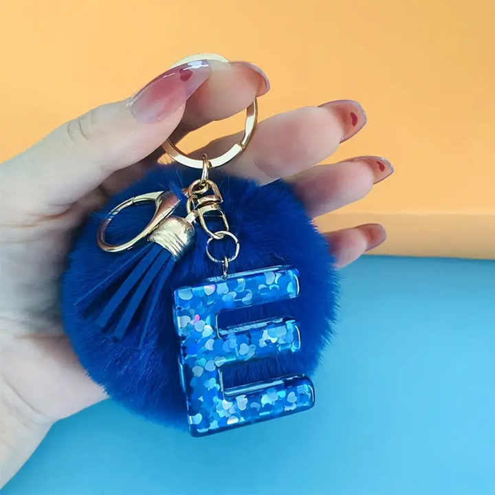 Hot Cute Purple 26 Initial Alphabet Keyring With Pompon Fashion A-Z ...