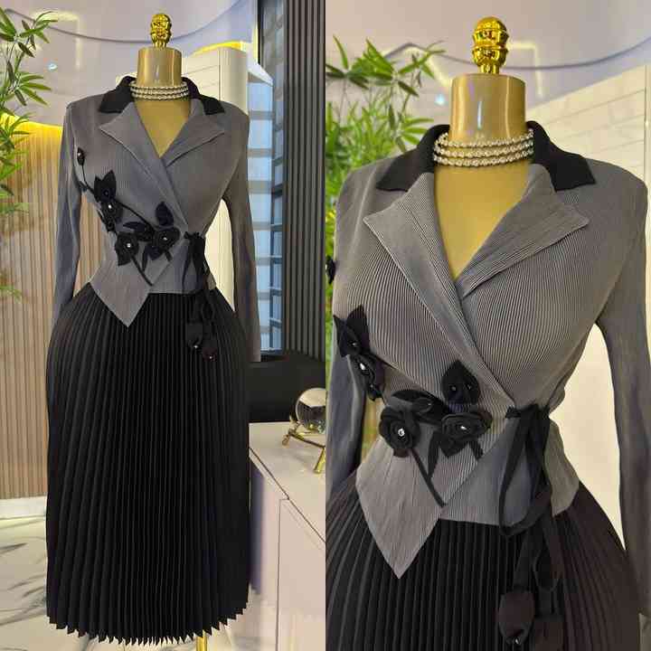 Women Floral Pleated Style Suit Collar False Two-Piece Elegant High-End ...