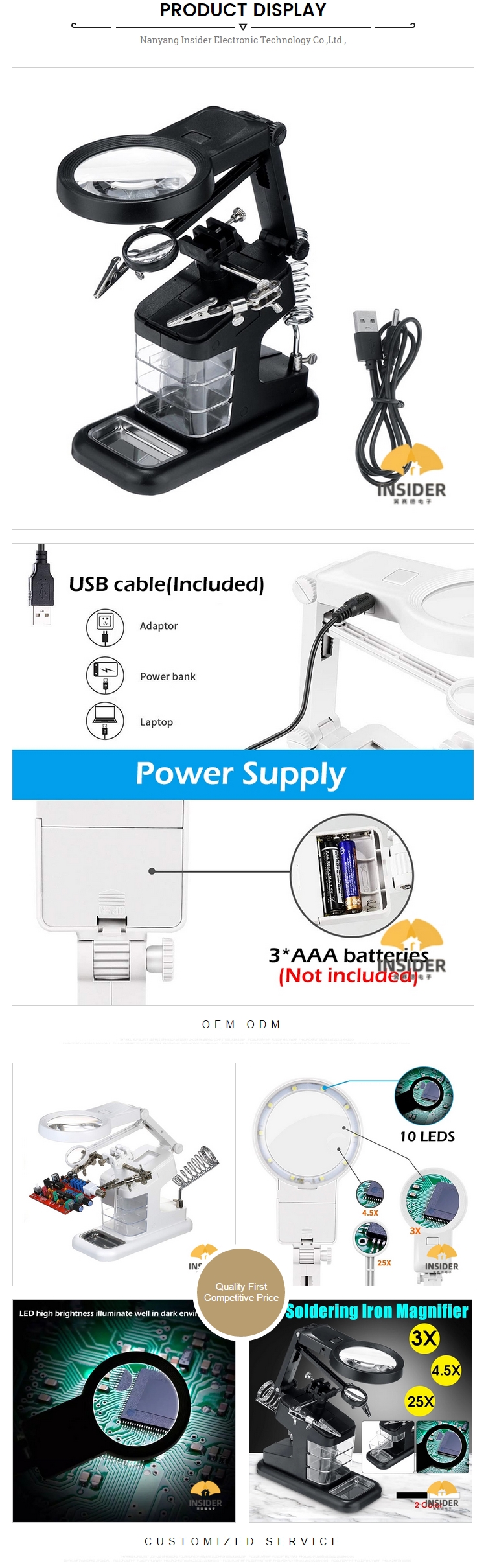Durable Soldering Iron Station Stand Welding Magnifier Clamp 3 Hands ...