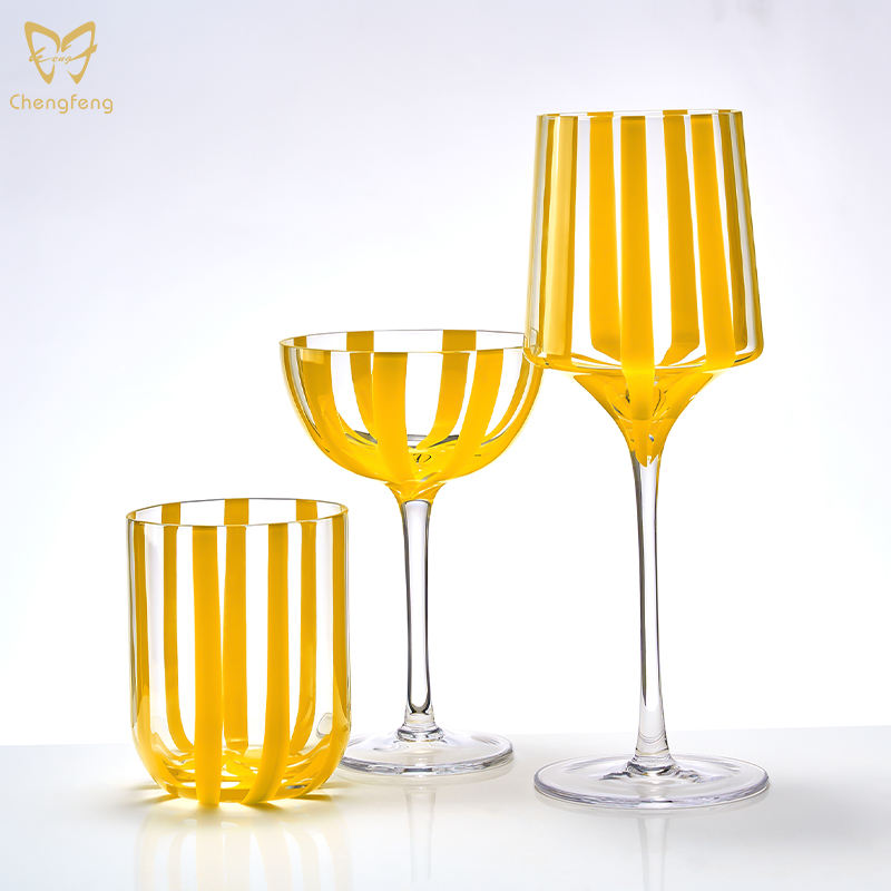 Custom Orange Stripe Goblet Set Unique Handmade Wine Cocktails Glasses ...