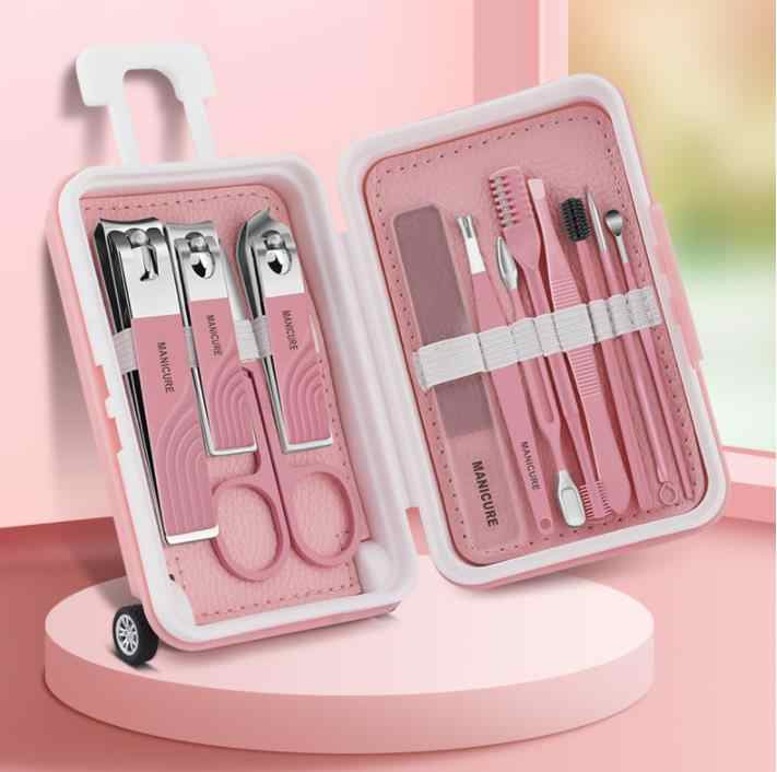 12pcs Pink Manicure Sets Women Grooming Kit Nail Clippers Nail Cutter ...