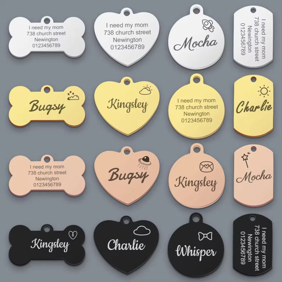 Personalised Puppy Dog Name Tag Stainless Steel Silencer Sublimation ...