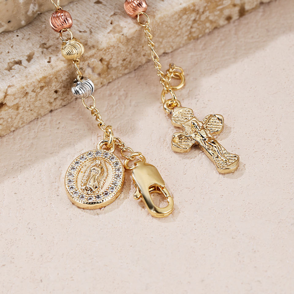 Religious Bracelet Catholic Saints Gold Rosary Cross Jesus Beaded ...