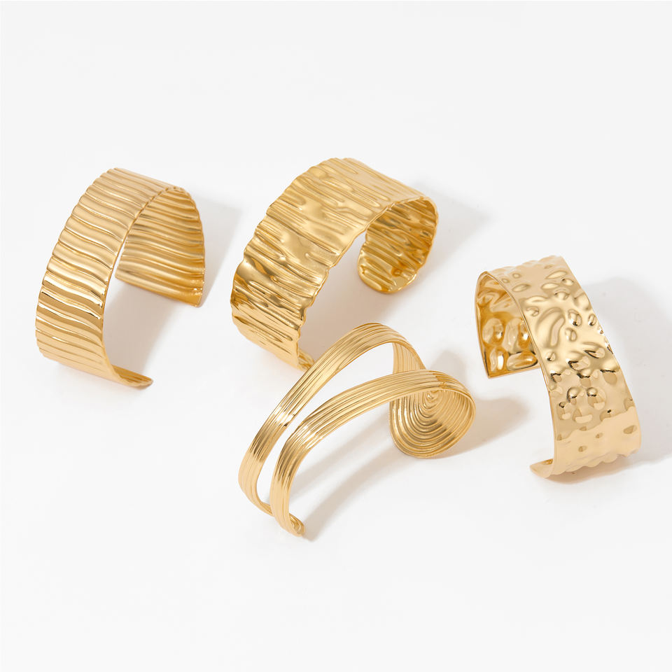 YS Gold Plated Chunky Metal Stainless Steel Bracelets Bangles PVD ...