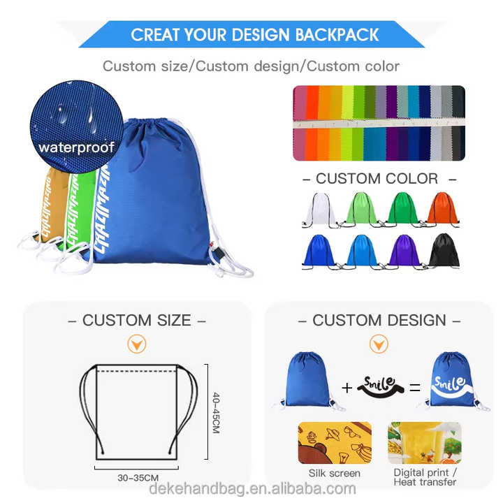 High Quality Custom Print Logo Waterproof Drawstring Bag