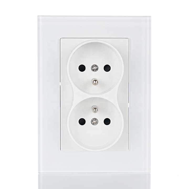 Glass Panel 250v 16a Power Socket Double Wall Mount Socket French Type ...