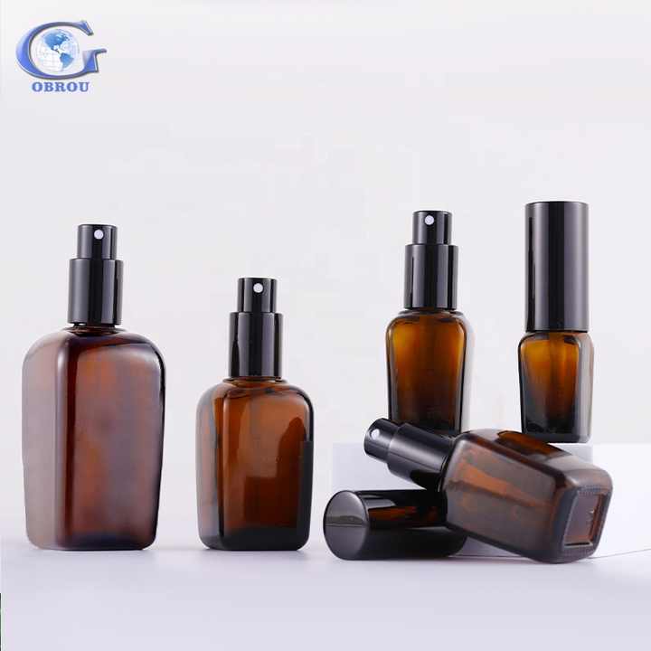 Free Sample Amber Glass Square Shape Bottle 10ml 20ml 30ml 50ml 100ml Serum Hair Oil Glass Spray ...