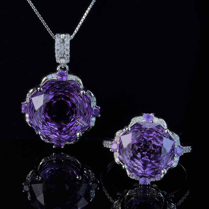 925 Silver Natural Rose Millennium Cut Amethyst Jewelry Set High ...