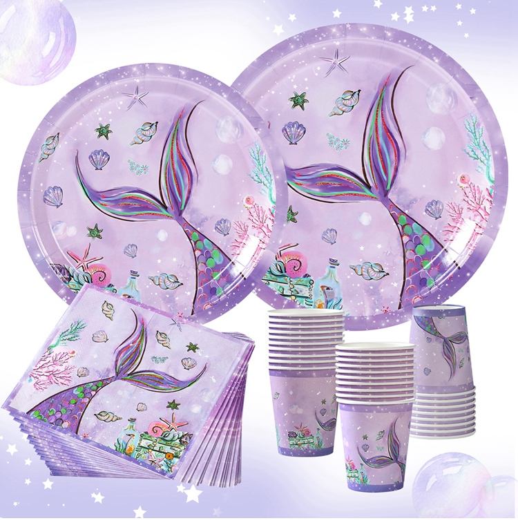 24 Serves Mermaid Happy Birthday Disposable Party Paper Plates Party ...
